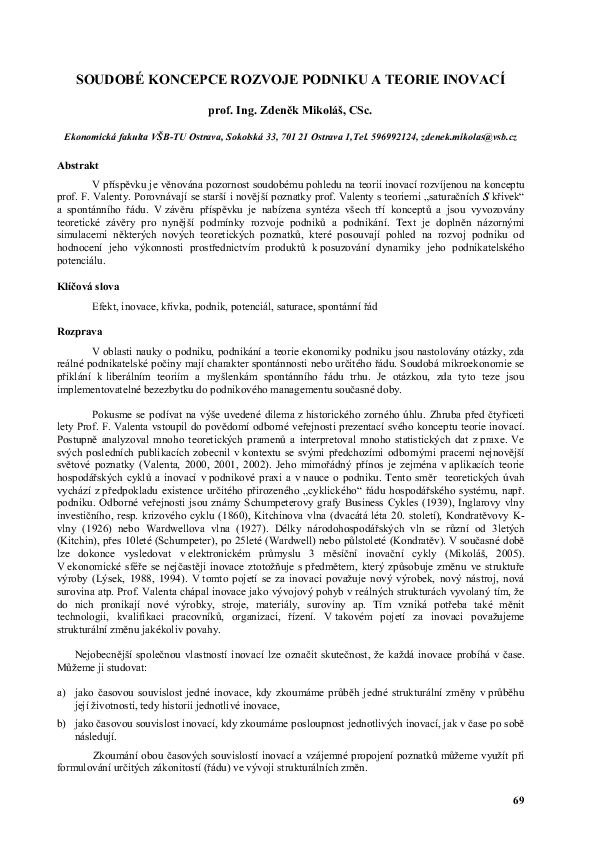 (PDF) Soudobé Koncepce Rozvoje Podniku a Teorie Inovací