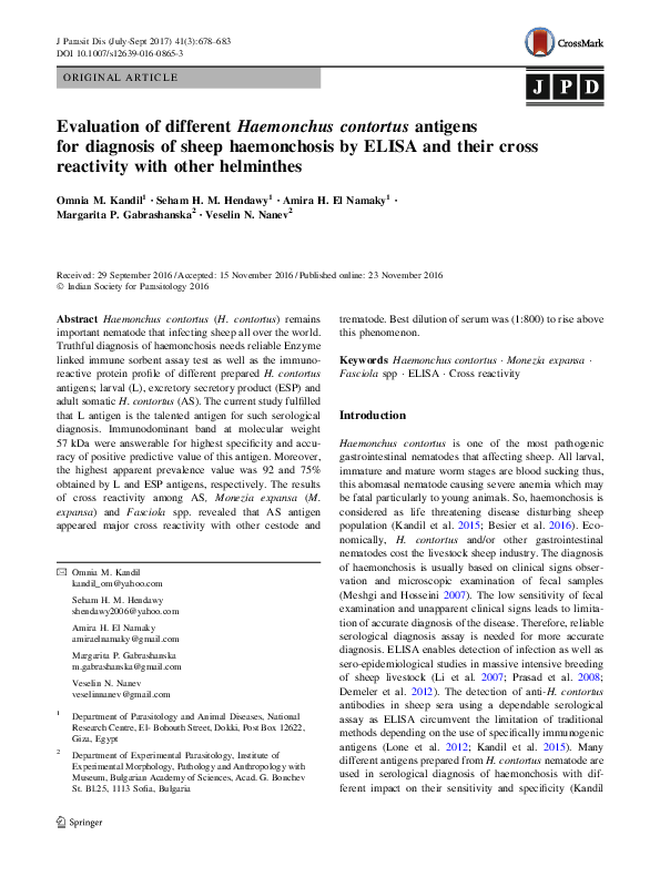 (PDF) Evaluation of different Haemonchus contortus antigens for ...
