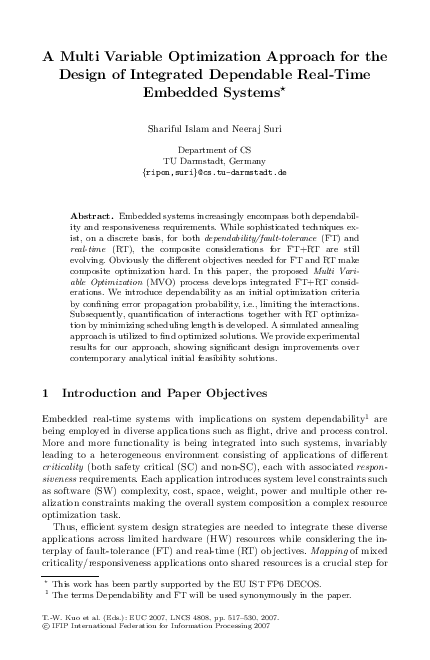 Pdf A Multi Variable Optimization Approach For The Design Of