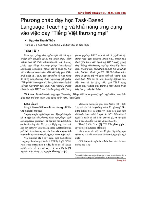 Pdf Task Based Language Teaching And Its Application In Teaching