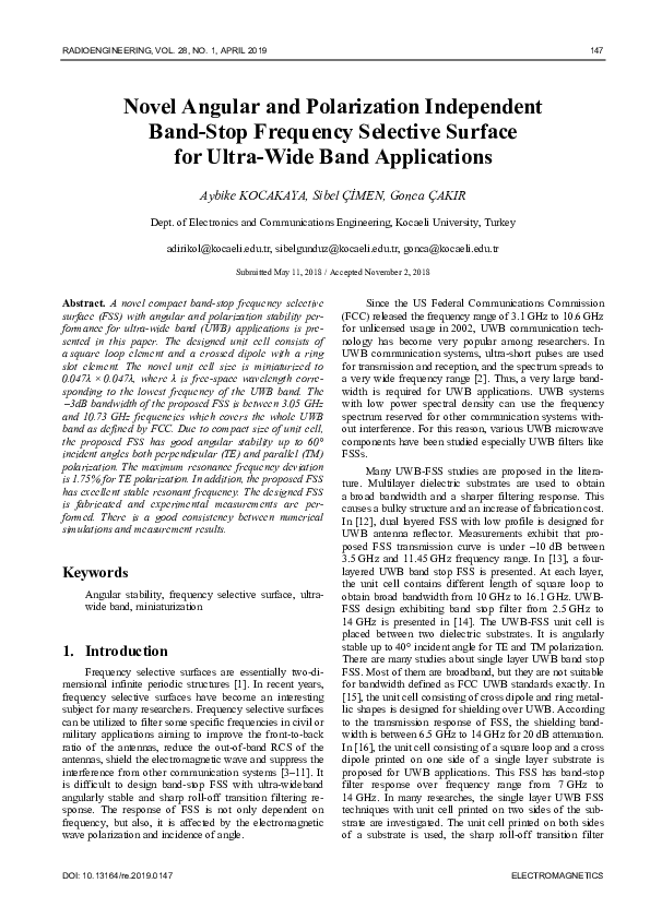 (PDF) Novel Angular and Polarization Independent Band-Stop Frequency Selective Surface for Ultra ...