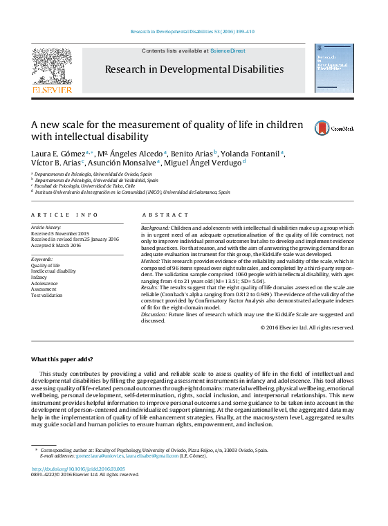 (PDF) A new scale for the measurement of quality of life in children ...