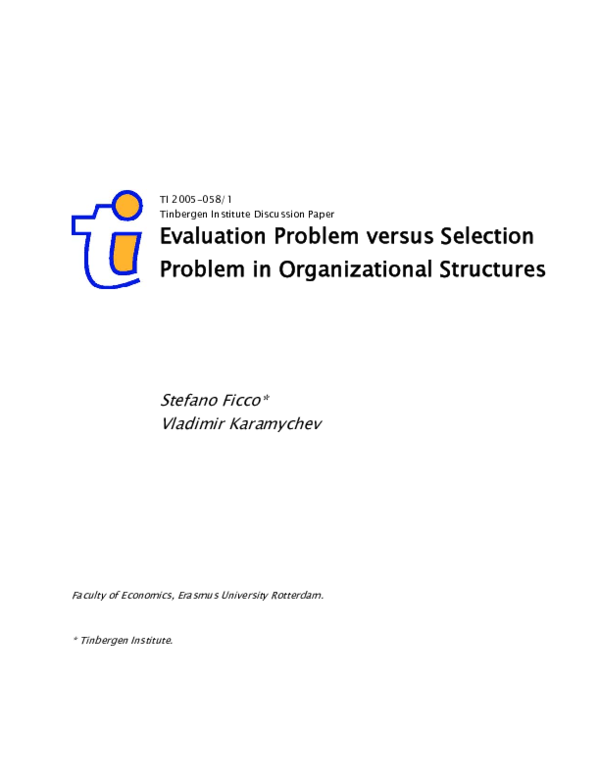 Pdf Evaluation Problem Versus Selection Problem In Organizational Structures