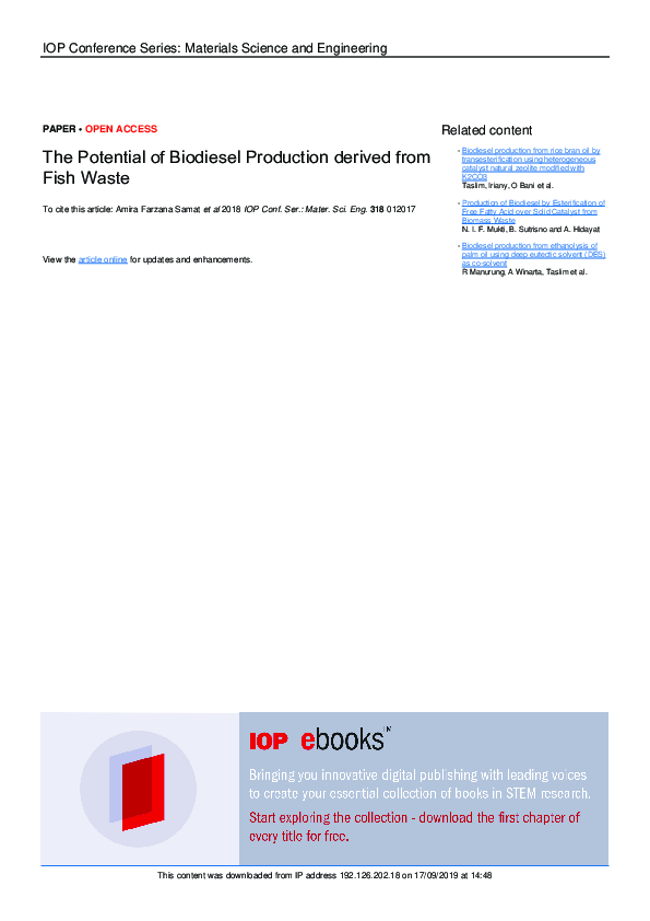 (PDF) The Potential of Biodiesel Production derived from Fish Waste