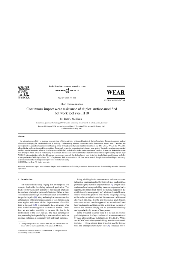 (PDF) Continuous impact wear resistance of duplex surface-modified hot ...