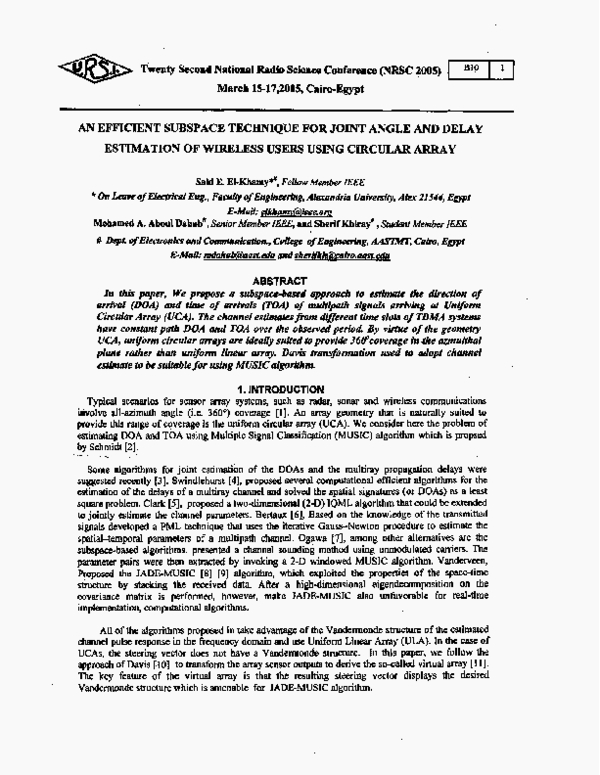 (PDF) An efficient subspace technique for joint angle and delay estimation of wireless users ...