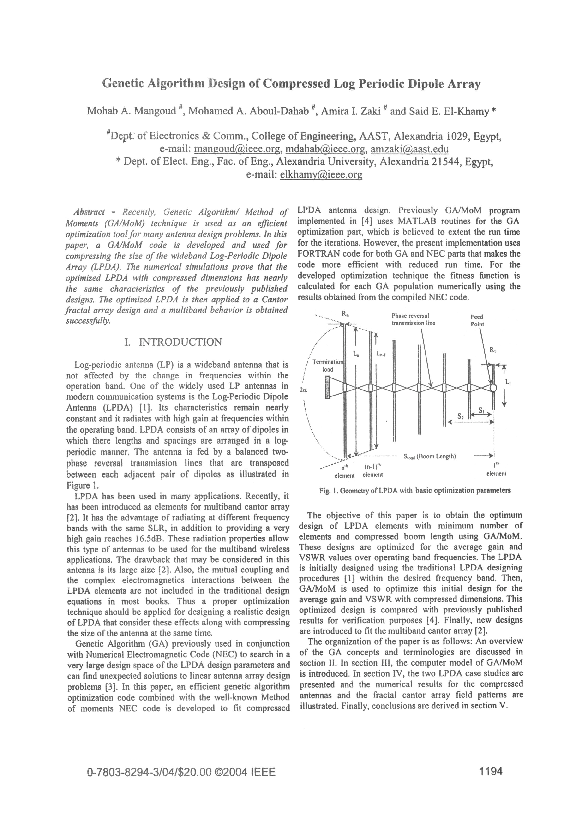 (PDF) Genetic algorithm design of compressed log periodic dipole array