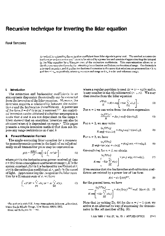 (PDF) Recursive technique for inverting the lidar equation | RAUL CAMILO VENEGAS GONZALEZ ...