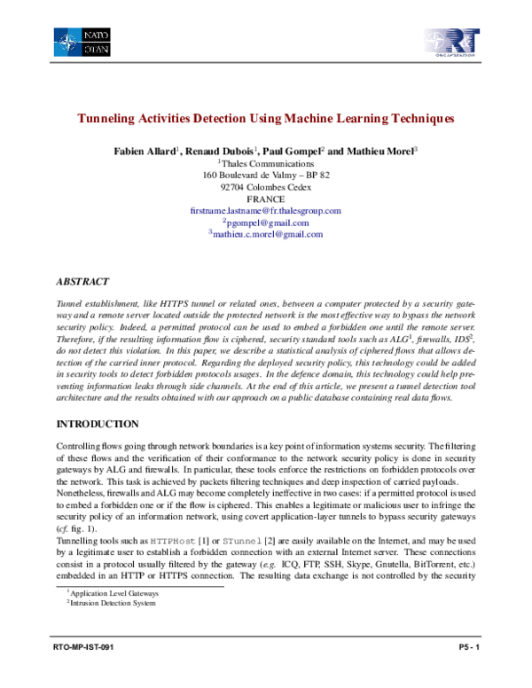 (PDF) Tunneling Activities Detection Using Machine Learning Techniques