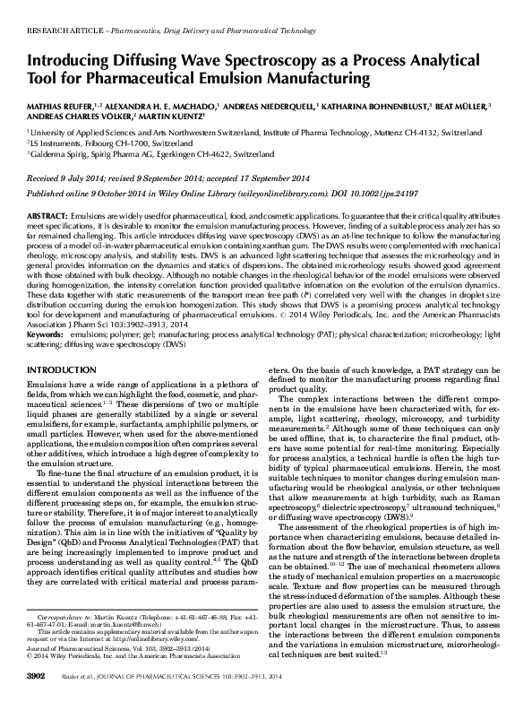 (PDF) Introducing diffusing wave spectroscopy as a process analytical tool for pharmaceutical ...