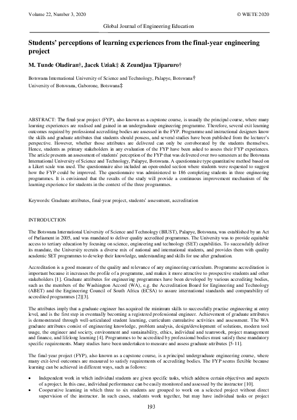 (PDF) Students’ perceptions of learning experiences from the final-year ...