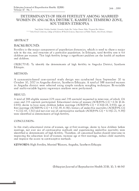 (PDF) Determinants of High Fertility Among Married Women in Angacha ...