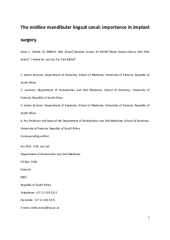 (PDF) The Midline Mandibular Lingual Canal: Importance in Implant Surgery