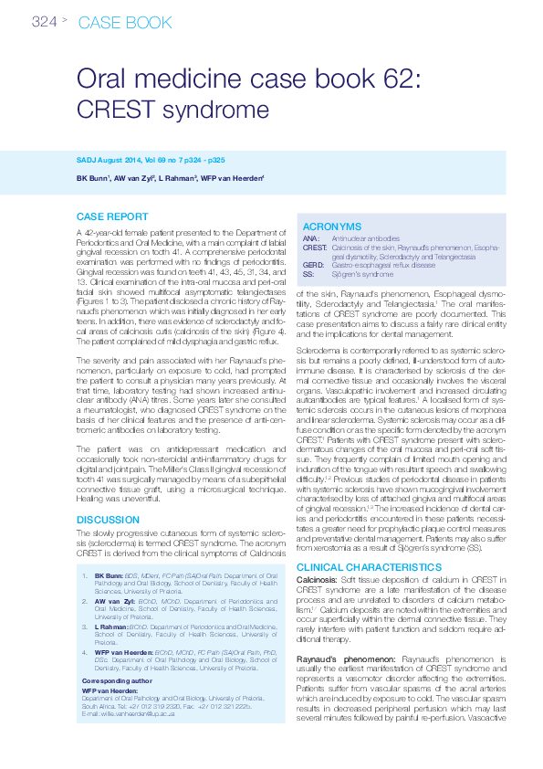 (PDF) Oral medicine case book 62: CREST syndrome