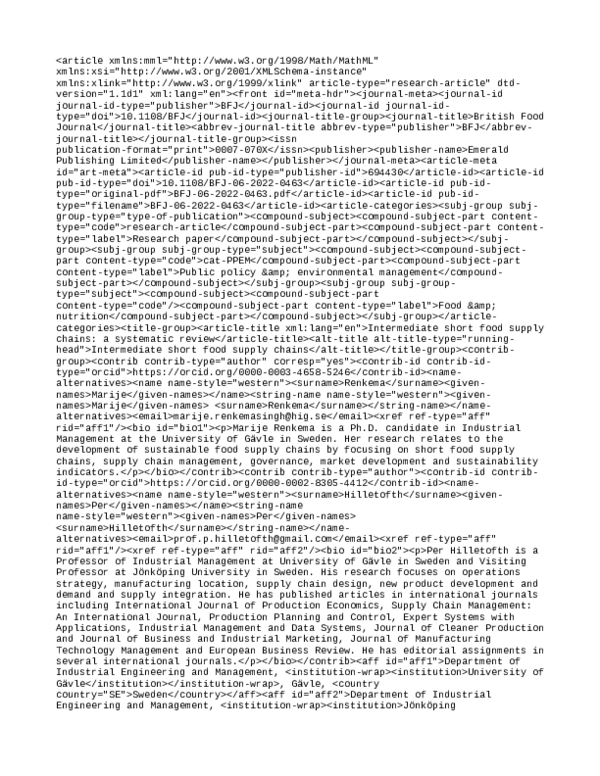 Review of Intermediate Short Food Supply Chains