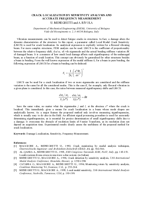 (PDF) Crack Localization by Sensitivity Analysis and Accurate Frequency Measurement
