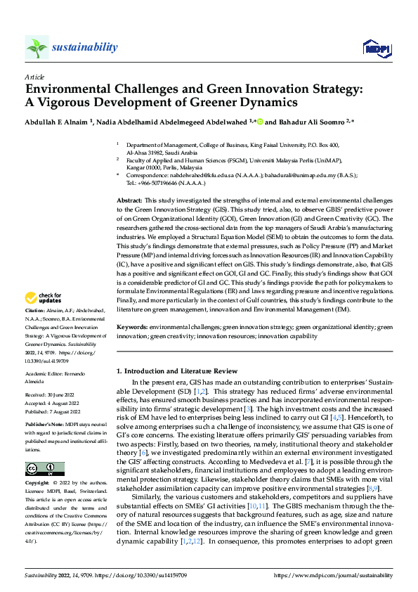 (PDF) Green Innovation Strategy: Navigating Environmental Challenges