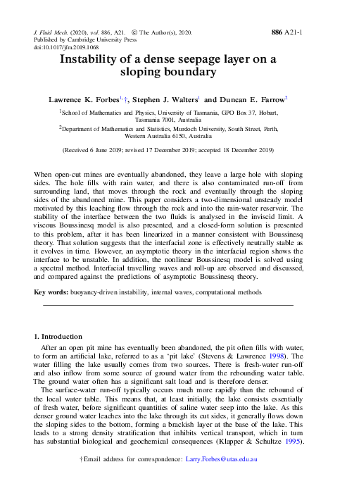 (PDF) Instability of a dense seepage layer on a sloping boundary