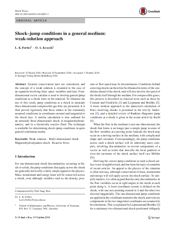 (PDF) Shock–jump conditions in a general medium: weak-solution approach