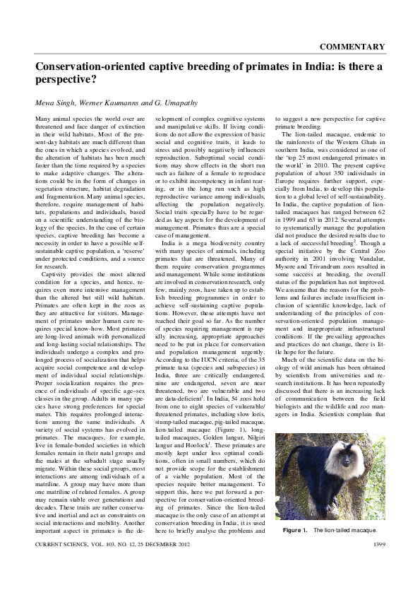 (PDF) Conservation-oriented captive breeding of primates in India: is ...