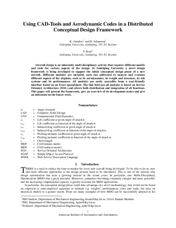 (PDF) Distributed Framework for Aircraft Design Tools