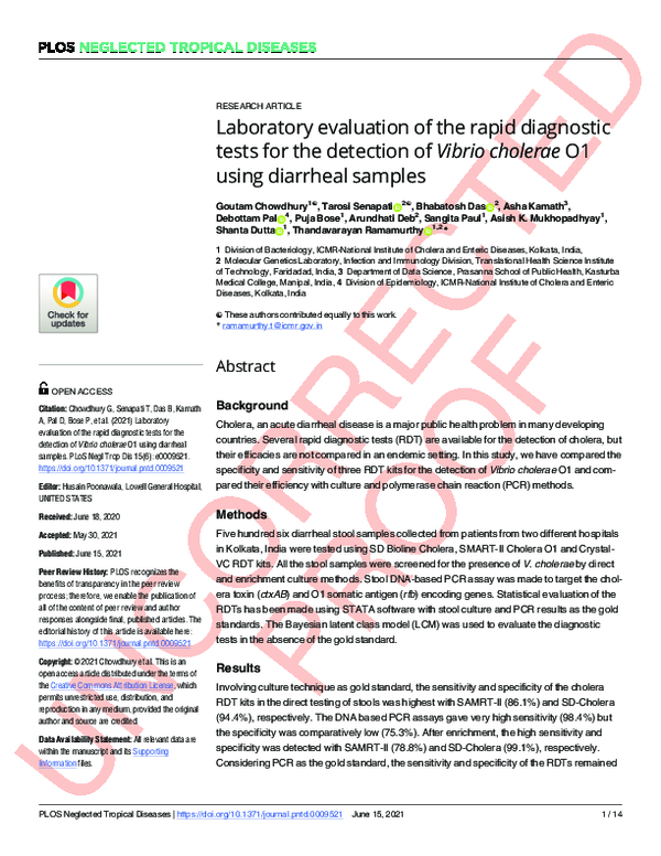 (PDF) Laboratory evaluation of the rapid diagnostic tests for the ...