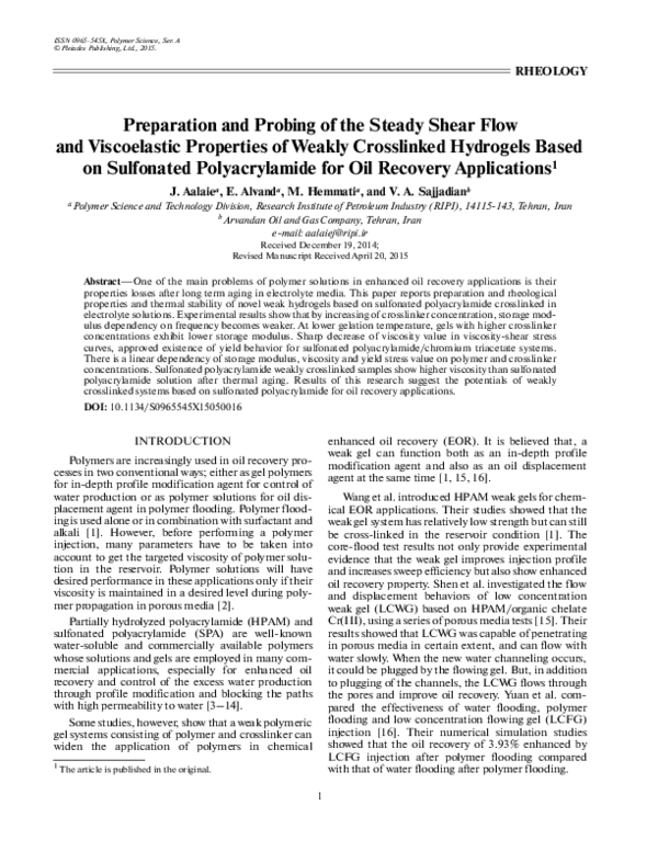(PDF) Preparation and probing of the steady shear flow and viscoelastic properties of weakly ...
