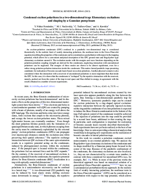 (PDF) Condensed exciton polaritons in a two-dimensional trap: Elementary excitations and shaping ...