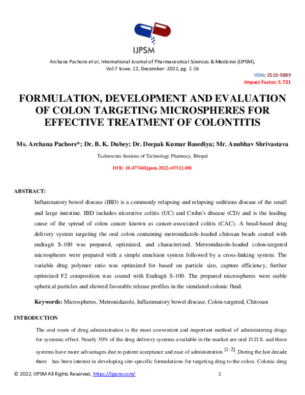 Pdf Formulation Development And Evaluation Of Colon Targeting