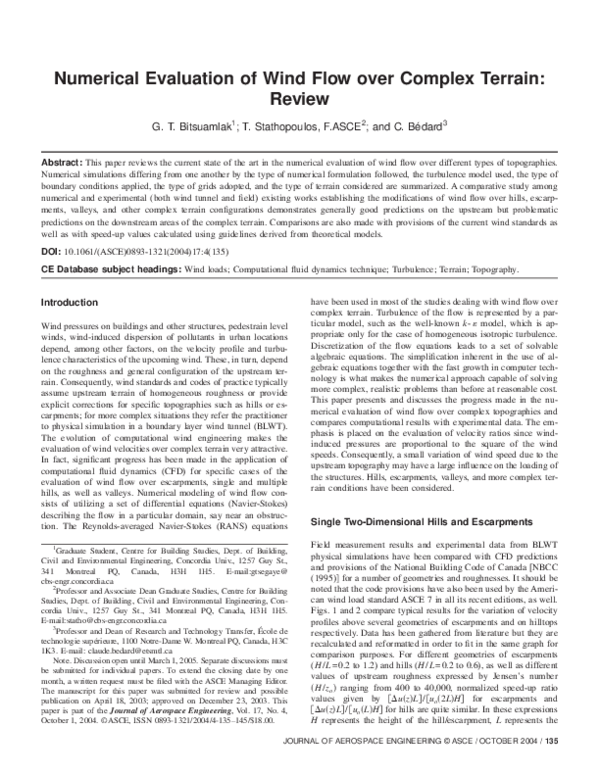 (PDF) Numerical Evaluation of Wind Flow over Complex Terrain: Review