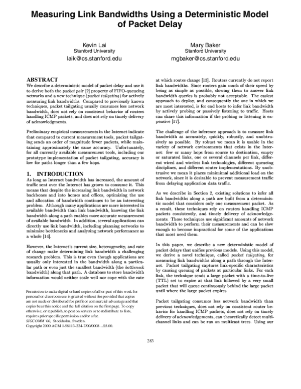 (PDF) Measuring link bandwidths using a deterministic model of packet delay