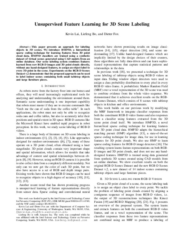 Pdf Unsupervised Feature Learning For 3d Scene Labeling Kevin H Lai 
