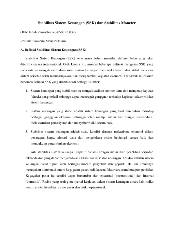 (PDF) Stabilitas Sistem Keuangan (SSK) dan Stabilitas Moneter