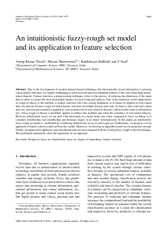 (PDF) An intuitionistic fuzzy-rough set model and its application to feature selection | Shivam ...
