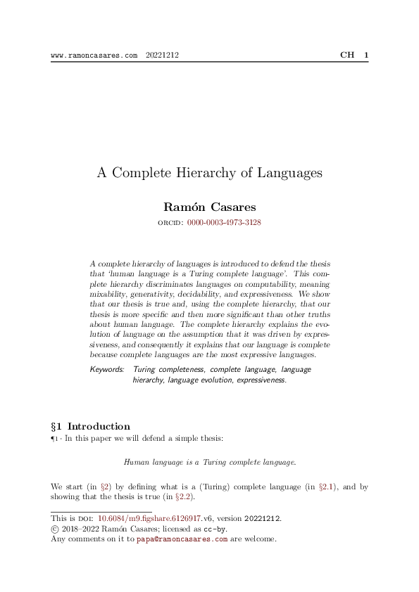 (PDF) A Complete Hierarchy of Languages