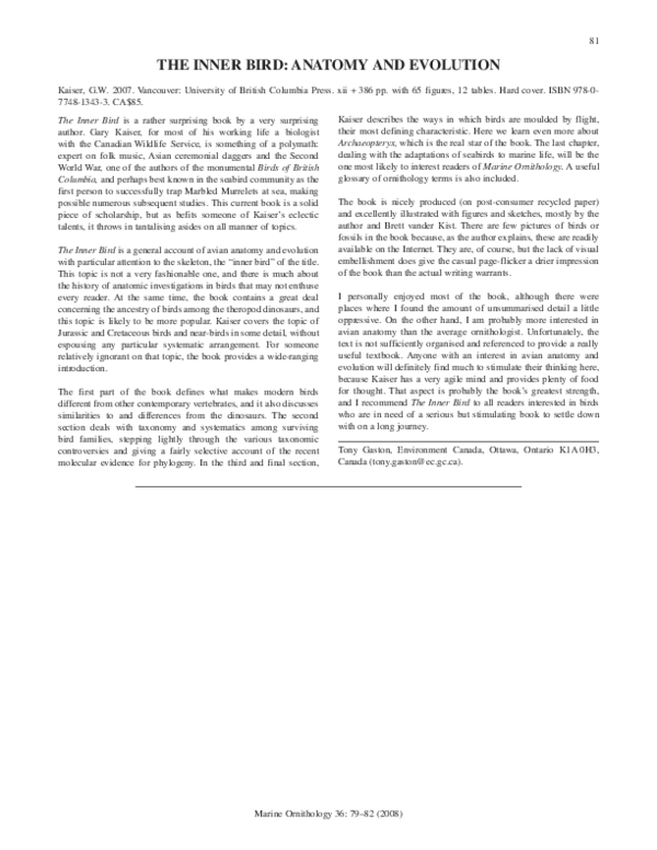 (PDF) The inner bird: anatomy and evolution