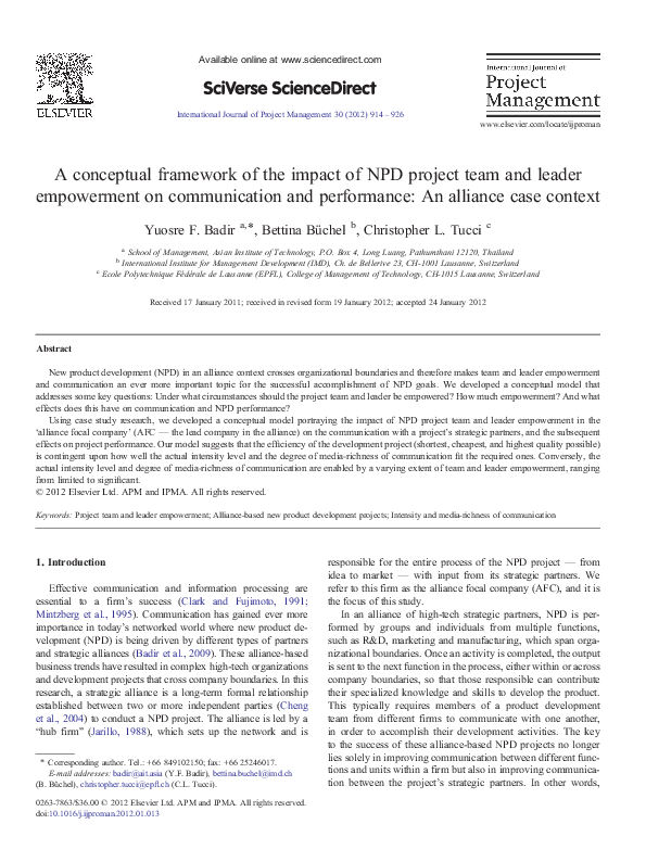 (PDF) A conceptual framework of the impact of NPD project team and ...