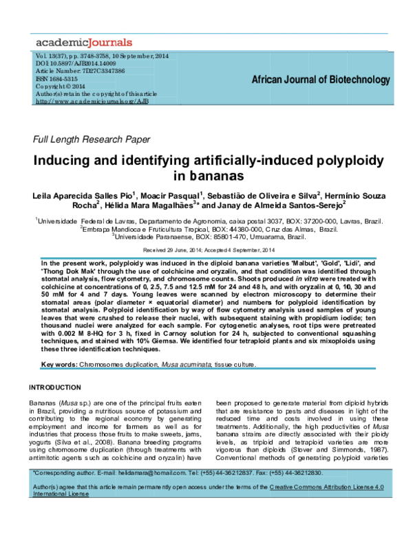 (PDF) Inducing and identifying artificially-induced polyploidy in bananas
