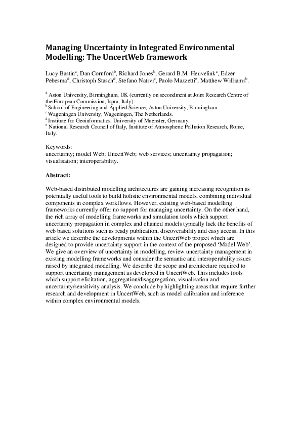 (PDF) Managing uncertainty in integrated environmental modelling: The ...