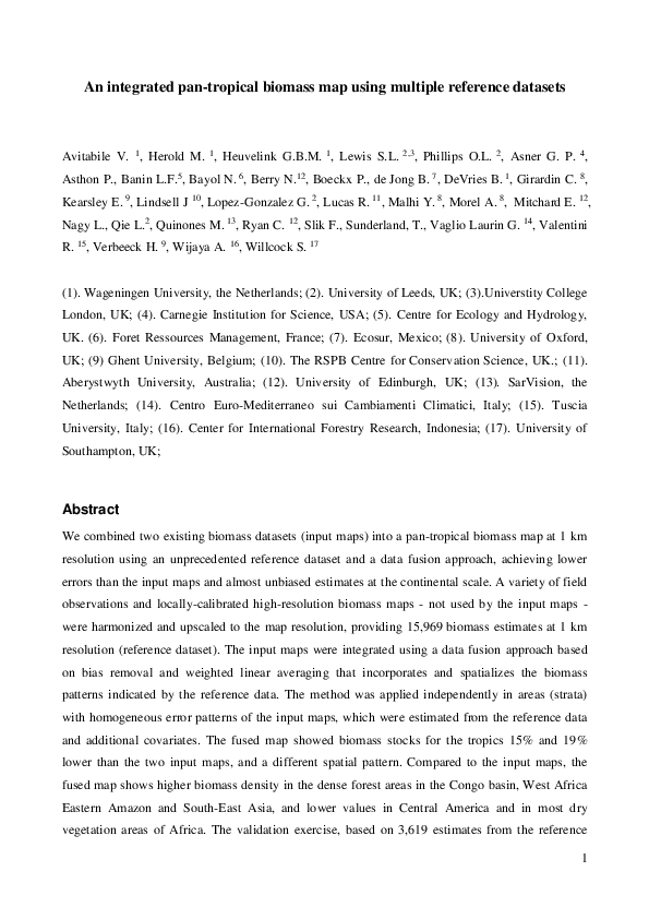(PDF) An integrated pan‐tropical biomass map using multiple reference ...