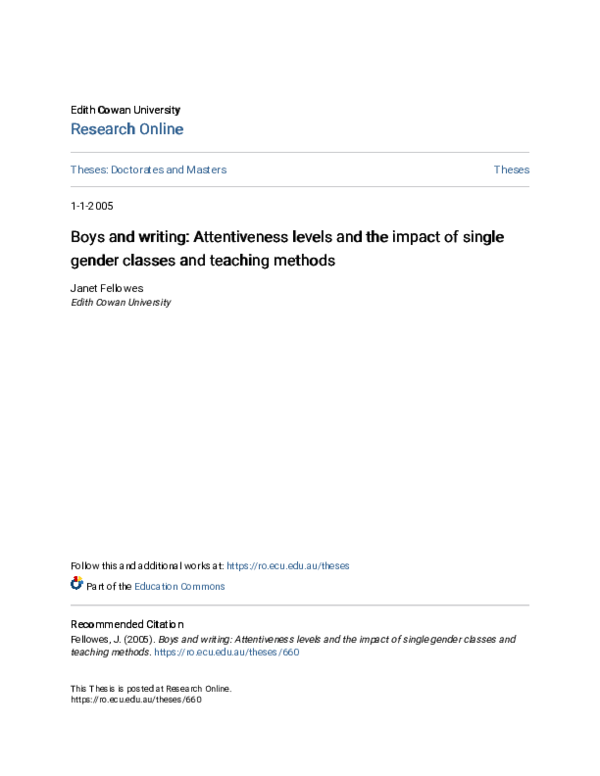 (PDF) Boys and writing : attentiveness levels and the impact of single ...