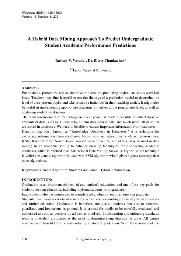 (PDF) A Hybrid Data Mining Approach To Predict Undergraduate Student Academic Performance ...