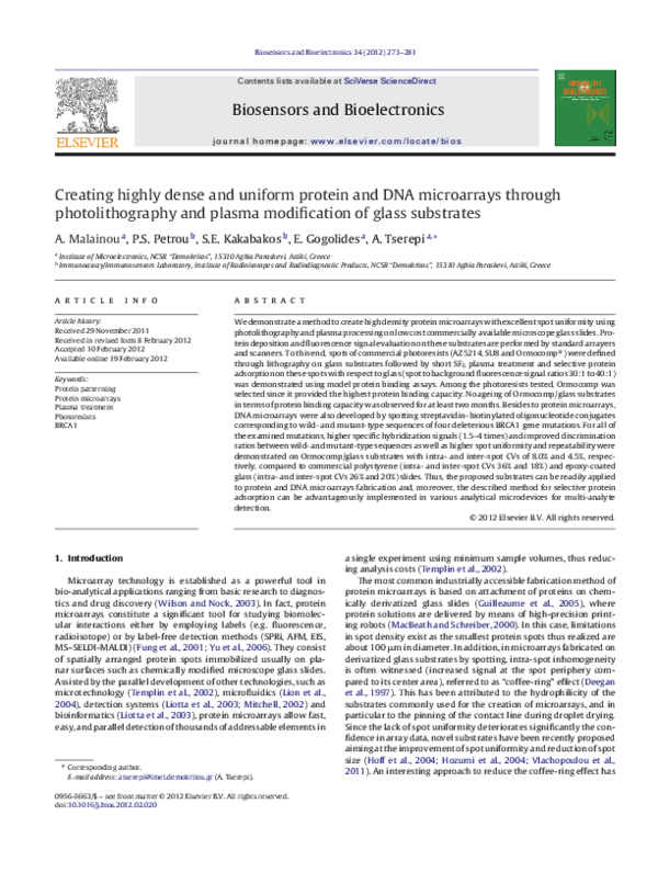 (PDF) Creating highly dense and uniform protein and DNA microarrays through photolithography and ...