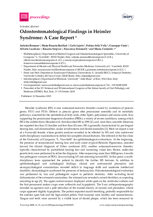 (PDF) Odontostomatological Findings in Heimler Syndrome: A Case Report