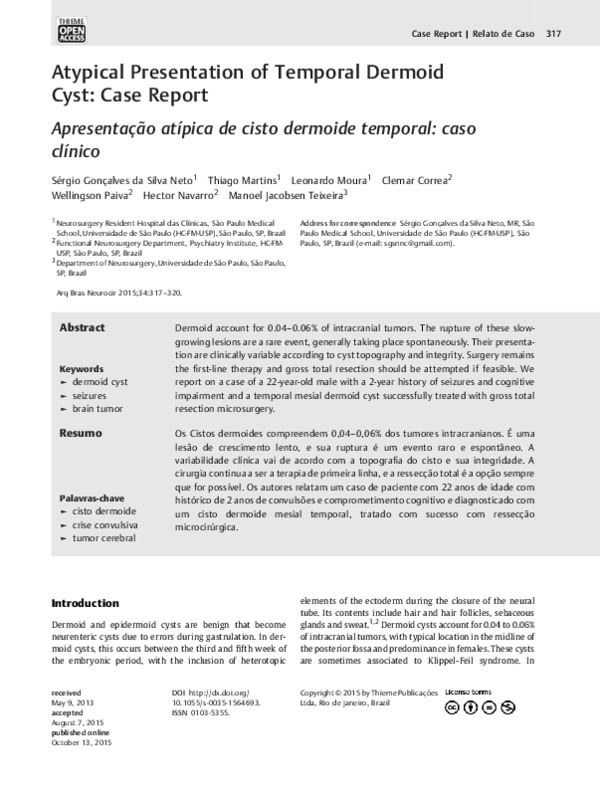 (PDF) Atypical Presentation of Temporal Dermoid Cyst: Case Report