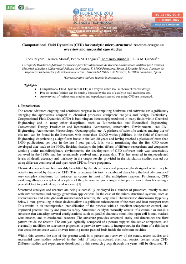 Pdf Computational Fluid Dynamics Cfd For Catalytic Micro Structured