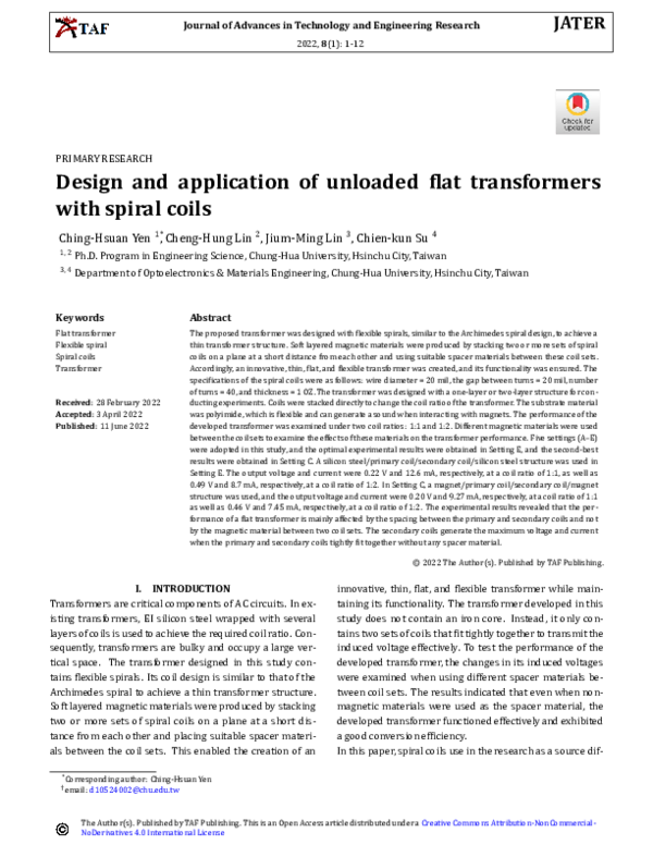 (PDF) Design and application of unloaded lat transformers with spiral coils