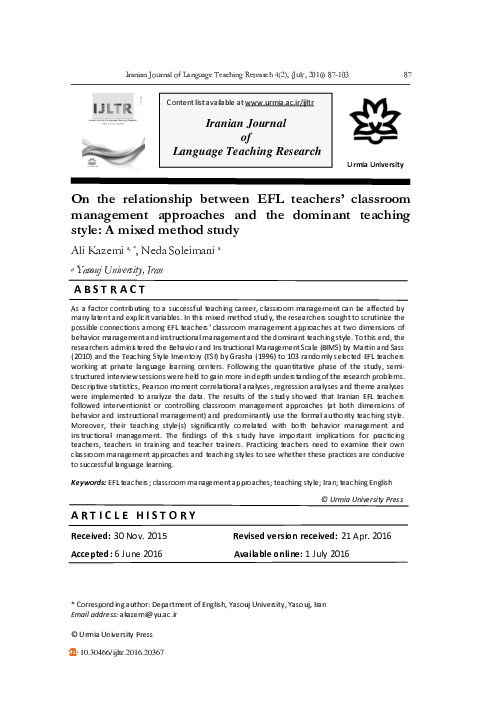 (PDF) On the Relationship between EFL Teachers’ Classroom Management ...