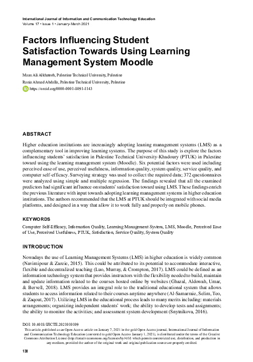 (PDF) Factors Influencing Student Satisfaction Towards Using Learning Management System Moodle