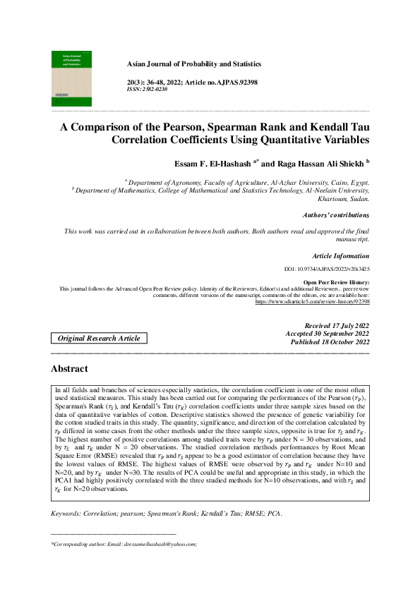 (PDF) A Comparison of the Pearson, Spearman Rank and Kendall Tau ...